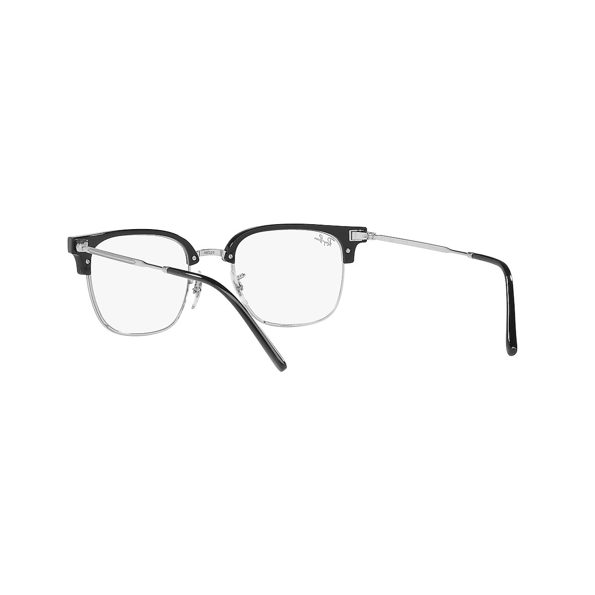 Ray-Ban RX7216 New Clubmaster Square Prescription Eyewear Frames, Black on Silver/Demo Lens, 51 mm