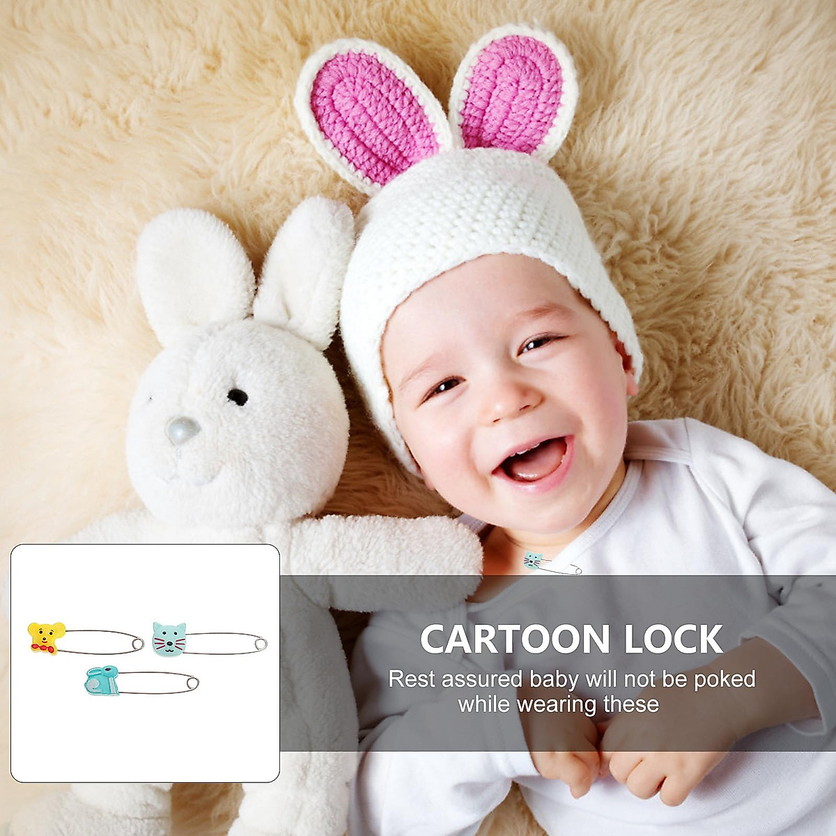 PATKAW Animal Pin Clasp 10pcs Diaper Pins, Safety Diapers Pins Safety Pin Stainless Steel Pin with Locking Closure, Random Color Brooch Pin