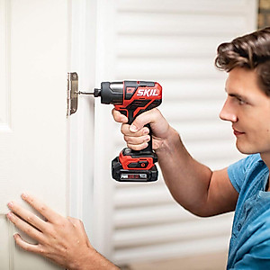 SKIL 2-Tool Kit: PWRCore 12 Brushless 12V 1/2 Inch Cordless Drill Driver and 1/4 Inch Hex Impact Driver, Includes 2.0Ah Lithium Battery and Standard Charger - CB738401, Red