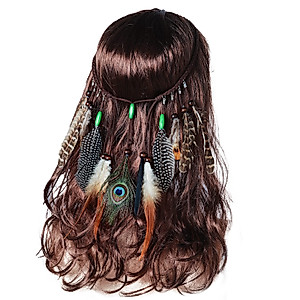 obmwang Indian Feather Headband Boho Feather Headbands Festival Costumes Head Dress with Feathers for Women and Girls