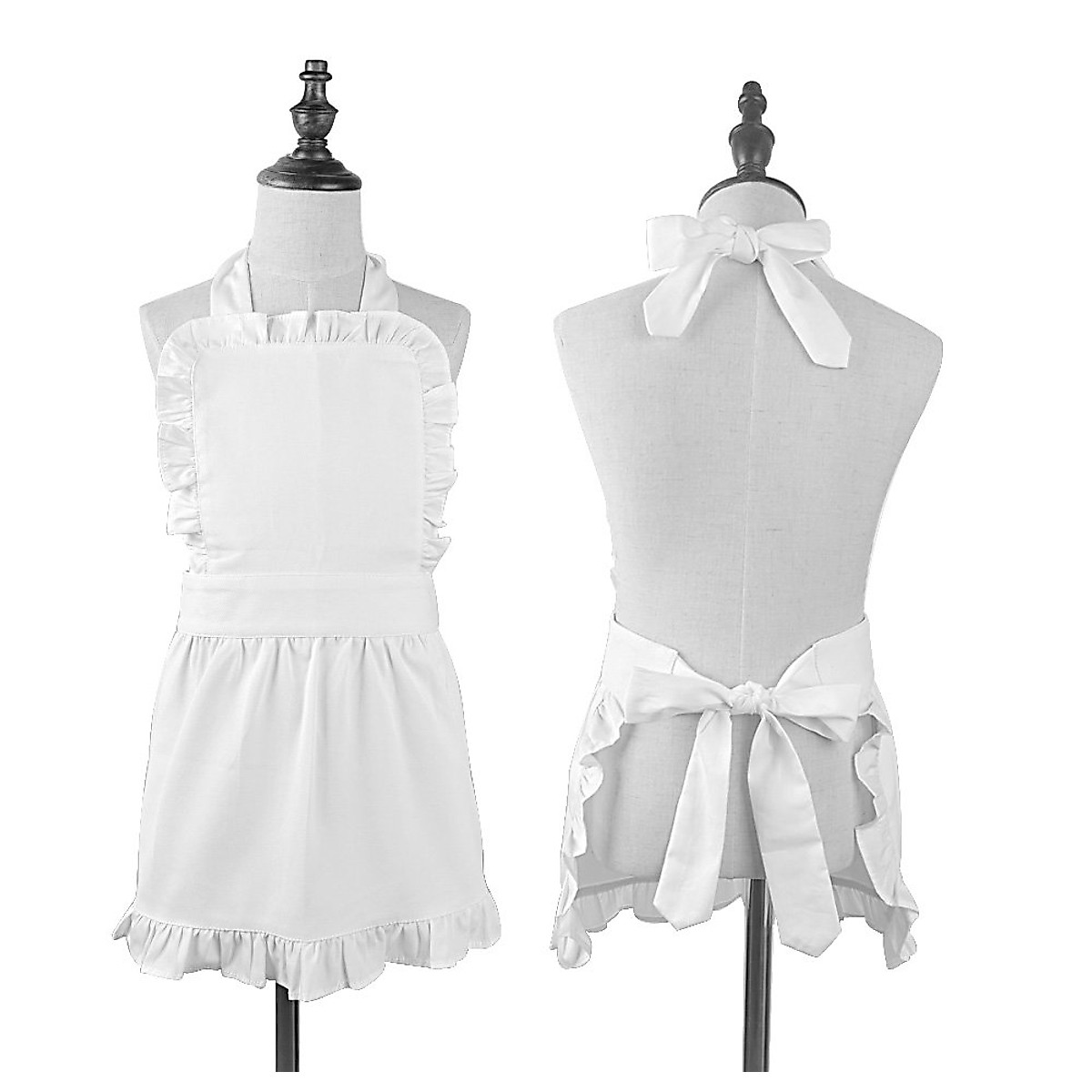 Love Potato Pure Cotton White Apron Children Cooking Apron Princess Ruffle Apron for Kids 2-4 Years Old