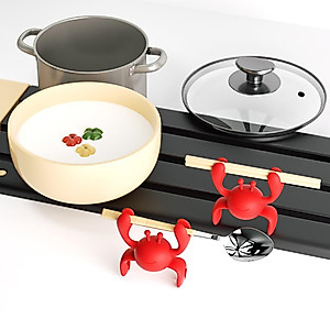 Silicone Spoon Rest for Stove Spoon Holder and Lid Lifter Steam Releaser Stove Organizer Cool Kitchen Gadgets & Cute Kitchen Accessories (Cute Red)