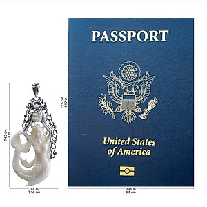 NOVICA Artisan Blue Topaz and Bone Pendant Necklace Sterling Silver Mermaid Leather Indonesia Animal Themed Birthstone Sea Lifemermaid [19.75 in L 2 mm W Pendant(s) 3 in H x 1.4 in W x 0.3 in D] '