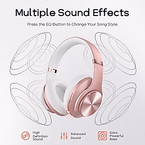 DOQAUS Bluetooth Headphones Over Ear, 90 Hours Playtime Wireless Headphone with 3 EQ Modes, Noise Isolating HiFi Stereo with Deep Bass, Microphone, Soft Earpads for Cellphone/PC