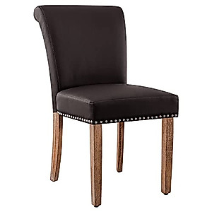 subrtex Dining Set Parsons Chairs, Large Set of 2, Leather/Brown
