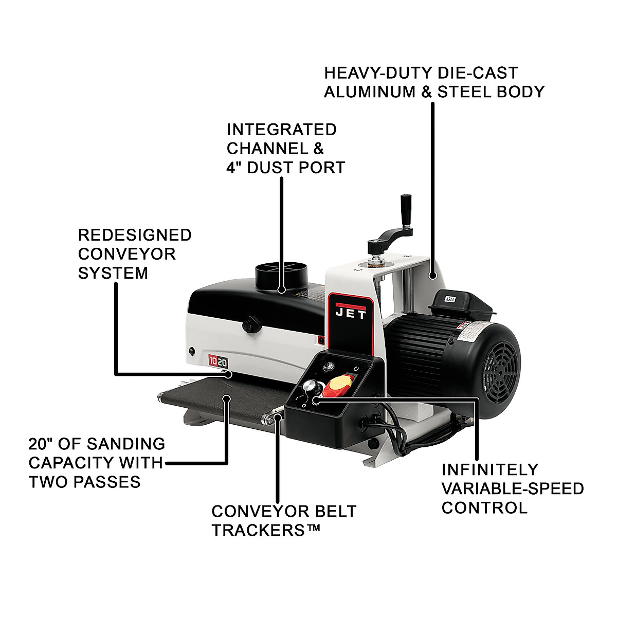 JET JWDS-1020, 10-Inch Benchtop Drum Sander, 1HP, 1Ph 115V (723510)