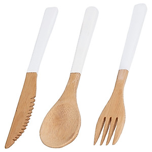 Japanese Wooden Cutlery Set,Wooden Cutlery Spoons Forks Knives Japanese Wooden Cutlery Set Safe Cutlery Set for Kitchen (White)