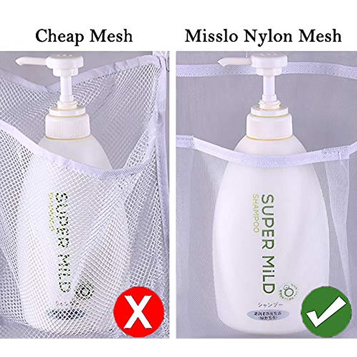 MISSLO Hanging Mesh Pockets Hold 340oz/1000ml Shampoo Shower Organizer + Mesh Hanging Shower Caddy with Rotatable Hanger (Black)