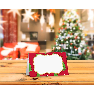 Table Place Card, Christmas Themed Tent Style Cards, Pack of 25 Half-Fold Reception Place Card, Perfect for Christmas Party, Wedding, Bridal & Baby Shower, Birthday, Banquet and Special Events B04