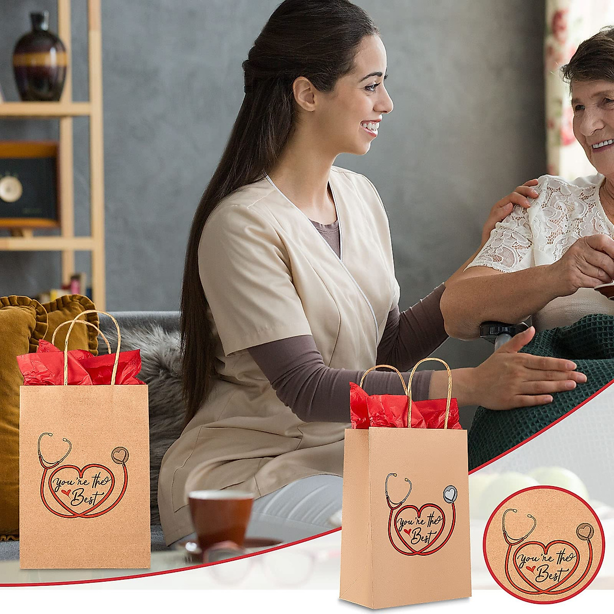 18 Brown Bags with Handles Reusable Brown Paper Gift Bags with 18 Sheet Tissue Papers Nurse Gift Bag Assorted Brown Paper Bags Nurses Week Bags Craft Bags for Nurse Party Supplies Shopping Boutique