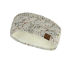 C.C Soft Stretch Winter Warm Cable Knit Fuzzy Lined Ear Warmer Headband, Confetti Oatmeal