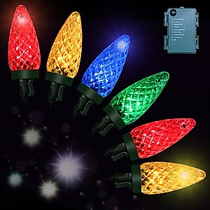 Anycosy Christmas Lights, 16.4 Ft 50 LEDs Strawberry Battery Operated Strings Lights 8 Modes with Auto On/Off Time for Xmas Tree Garland Garden Patio Indoor Outdoor Christmas Decorations, Multi-Color