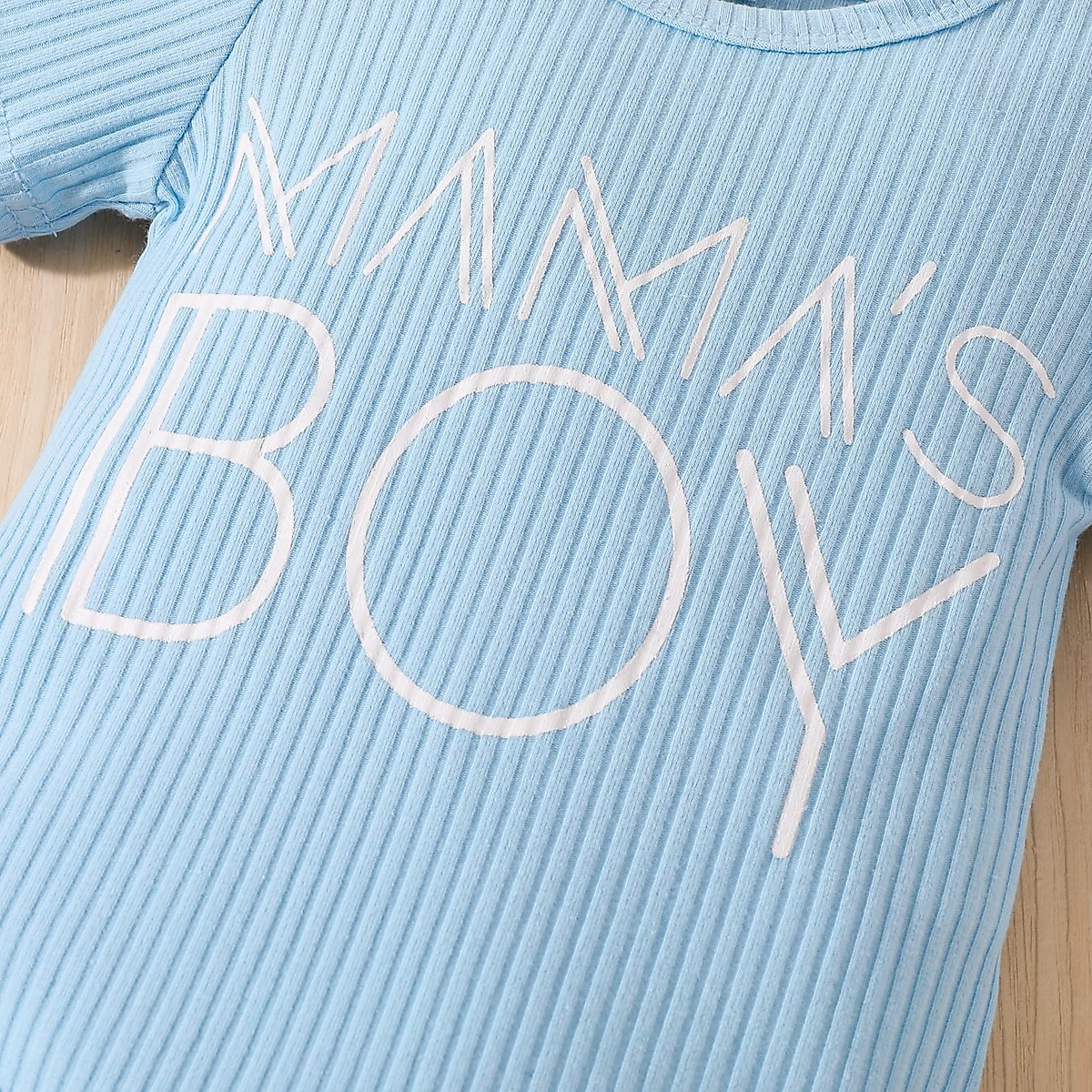 Newborn Infant Baby Boy Clothes Mamas Boy Ribbed Knitted Cotton Romper Dinosour Short Summer Outfits Set (Blue-short, 0-3 Months)