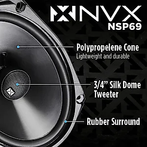 NVX® NSP69 6x9 Car Speakers, 900W Max, 300W RMS, 2-Way Coaxial w/Silk Dome Tweeters & Built-in X-Overs, Easy to Install in Cars/Trucks/Doors (Pair)