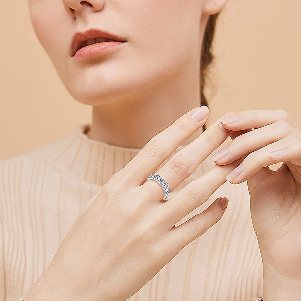 Celtic Ring Sterling Silver Simple Criss Cross Knot Ring Wedding Band Celtics Jewelry Christmas Gifts for Women Her Girlfriend Wife