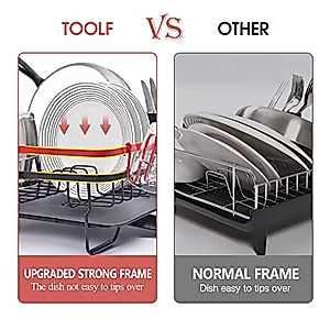 TOOLF Dish Drying Rack, 360° Swivel Spout Design Dish Rack with Drain Board for Kitchen Counter, Rust-Proof Dish Rack with Utensil Holder and Cup Holder for Tableware