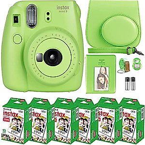 FujiFilm Instax Mini 9 Instant Camera + Fujifilm Instax Mini Film (60 Sheets) Bundle with Deals Number One Accessories Including Carrying Case, Selfie Lens, Photo Album (Lime Green)