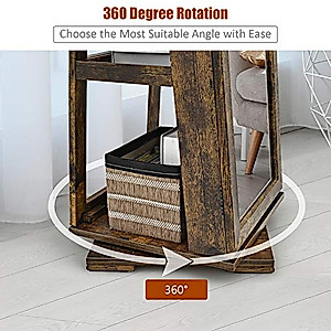 CHARMAID 360° Rotating Jewelry Armoire with Higher Full Length Mirror, Standing Lockable Jewelry Cabinet Organizer, Large Storage Capacity, Inside Makeup Mirror, Rear Storage Shelves (Rustic Brown)