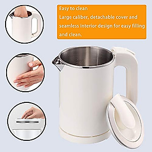 BonNoces Portable Electric Kettle - 0.5L Small Stainless Steel Travel Kettle - Quiet Fast Boil & Cool Touch - Perfect for Traveling Boiling Water, Coffee, Tea (White)