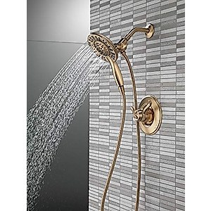 Delta Faucet 4-Spray In2ition Dual Shower Head with Handheld Spray, Gold Shower Head with Hose, Showerheads & Handheld Showers, Handheld Shower Heads, Champagne Bronze 58499-CZ