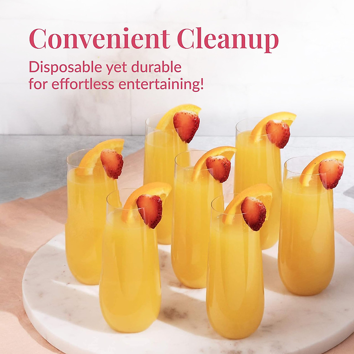 24pk Stemless Plastic Champagne Flutes - 9 Oz | Clear Plastic Wine Glasses | Shatterproof Mimosa Bar Supplies | Disposable Cocktail Glasses | New Years Eve Party Supplies 2023