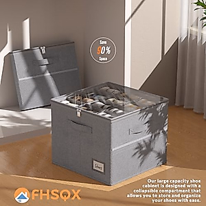 Shoe Organizer for Closet with Fabric Shoe Storage Bins - Clear Cover, Adjustable Dividers, and Foldable Bottom Support for 12 Pairs in Clear Storage Containers (Grey, (15.7 * 15.4 * 12.6) x1)