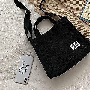 Tote Bag for Women - Fashion Letter Patch Corduroy Tote Bag Large Capacity Shoulder Crossbody Tote Handbag Hobo Bag