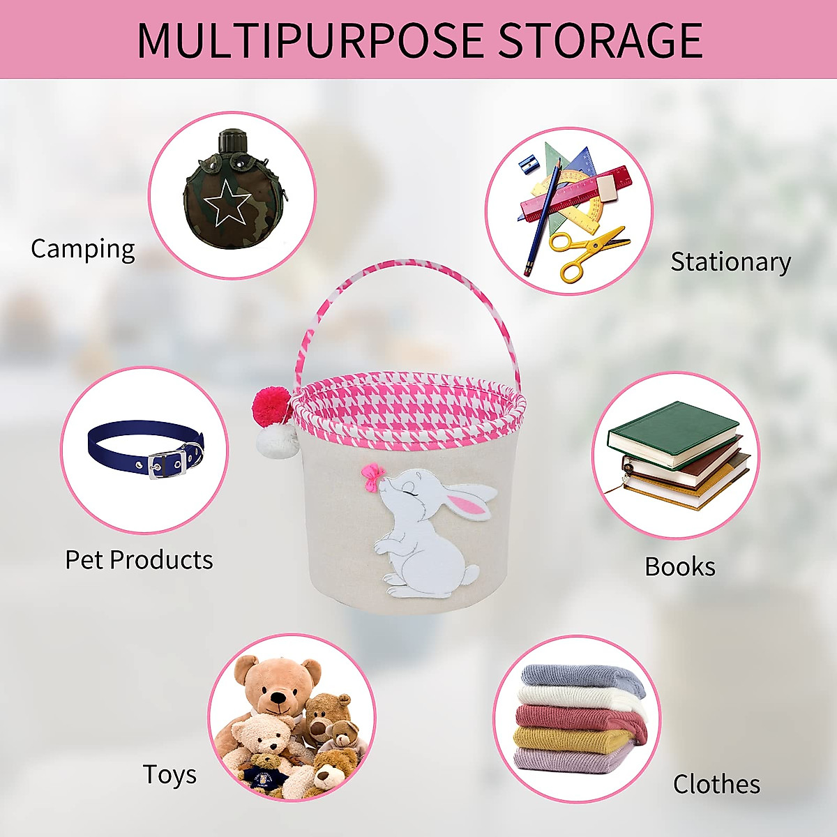 Cute Basket Storage, Empty Canvas Basket Bin with Handles, Collapsible Storage Organizer, Large Foldable Bucket Bags for Boys & Girls, Clothes, Toys, Gift Baskets…