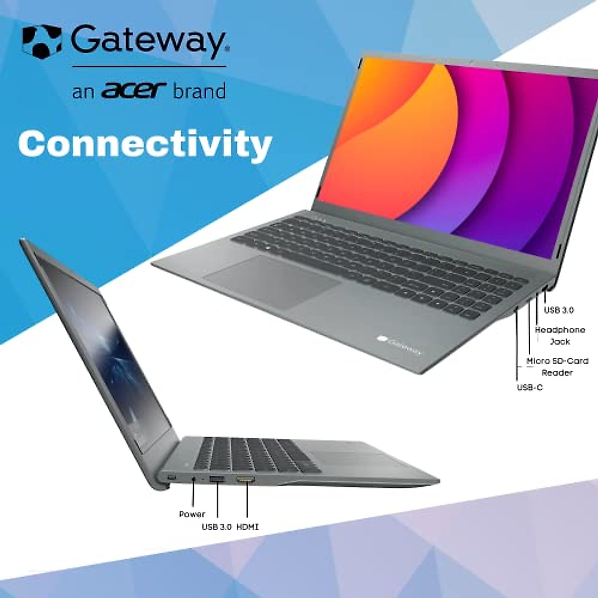 Gateway 15.6" FHD Ultra Slim Budget Notebook, Intel Pentium Processor (4-Core, up to 3.1 GHz), 4GB RAM, 128GB Storage, Precision Touchpad, HDMI, Windows 10S, Microsoft 365 1 Year, Charcoal Black