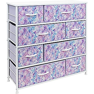 Sorbus Dresser for Kids Bedroom 8 Drawers - Storage Organizer Closet Furniture Chest for Girls & Boys, Nursery, Playroom, Clothes, Toys - Steel Frame, Wood Top, Tie-dye Fabric Bins (Tie-dye Purple)