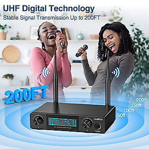 JAMELO Wireless Microphone System, Metal UHF Handheld Karaoke Microphone, Dual Microfono Inalambrico Professional, 200ft Range, Wireless Microphones for Karaoke Singing,Church,Speech, Wedding.