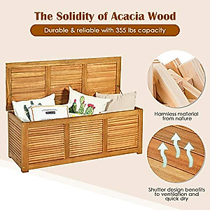 FANTASK 47 Gallon Wooden Deck Box, Outdoor Acacia Wood Garden Backyard Organization, Storage Bench for Patio Furniture Gardening Tools Toys Cushions