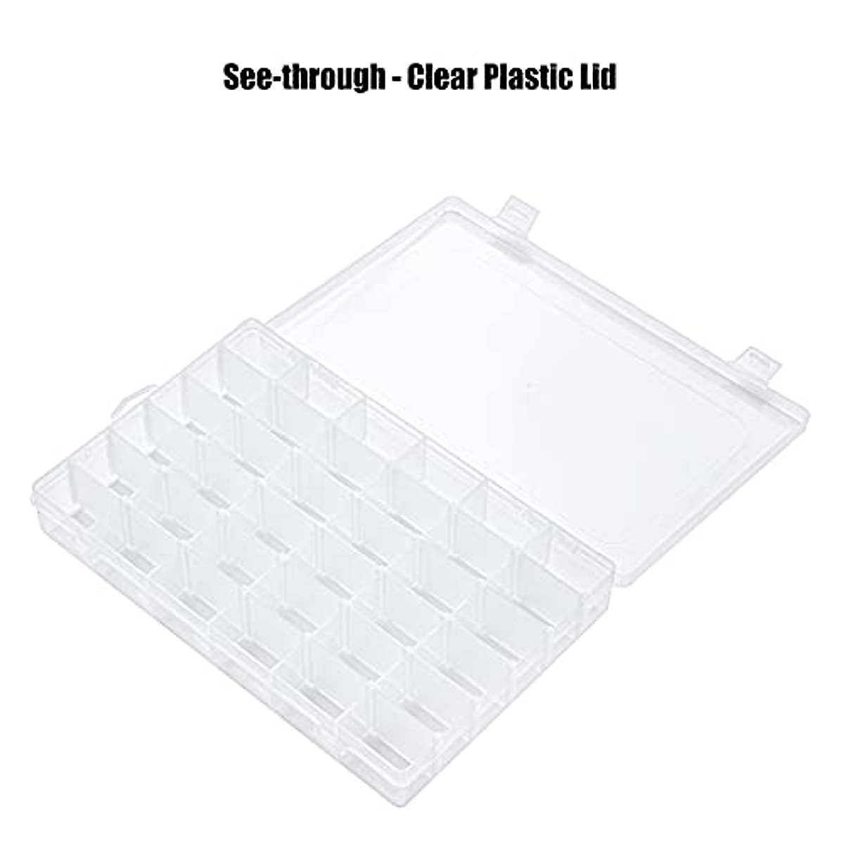 RIVERTREE Earring Box Organizer Jewelry Storage Container Clear Plastic with Lid and Adjustable Dividers 36 Grids Compartment Travel