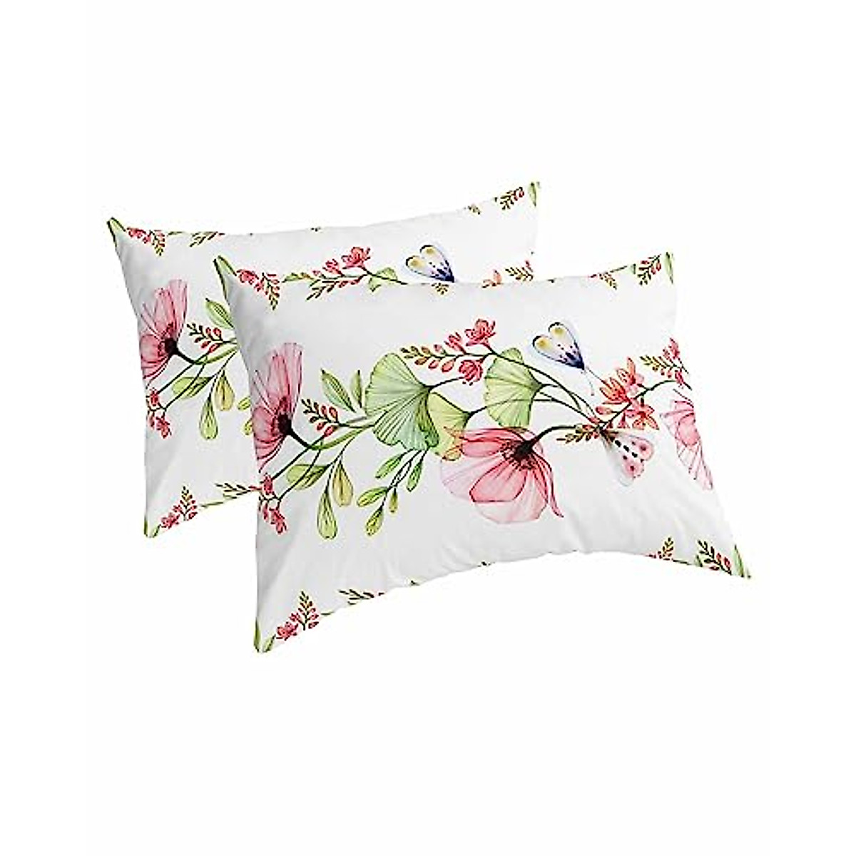 Edwiinsa Red Teal Spring Floral Pillow Covers King Standard Set of 2 20x36 Bed Pillow, Farmhouse Summer Flowers Plush Soft Comfort for Hair/Skin Cooling Pillowcases with Envelop Closure
