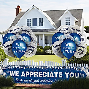 We Appreciate You Decorations Navy Blue Siver We Appreciate You Banner with 18 Balloons Thank You Yard Sign for Teacher Employee Staff Poaster Doctors Nurse Volunteer Appreciation Week Party Decor