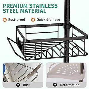 ksdenuov Corner Shower Caddy Tension, Adjustable 34-101 Inches Shower Caddy Tension Pole, 4-Tier Rust-Resistant Freestanding Shower Caddy With Rod, Suitable for Bathtub and Shower Organizer - Black