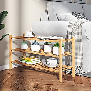 Furshus Long Shoe Rack, 3-Tier Bamboo Stackable Shoe Shelf Storage Organizer, Shoe Stand for Closet, Entryway and Hallway