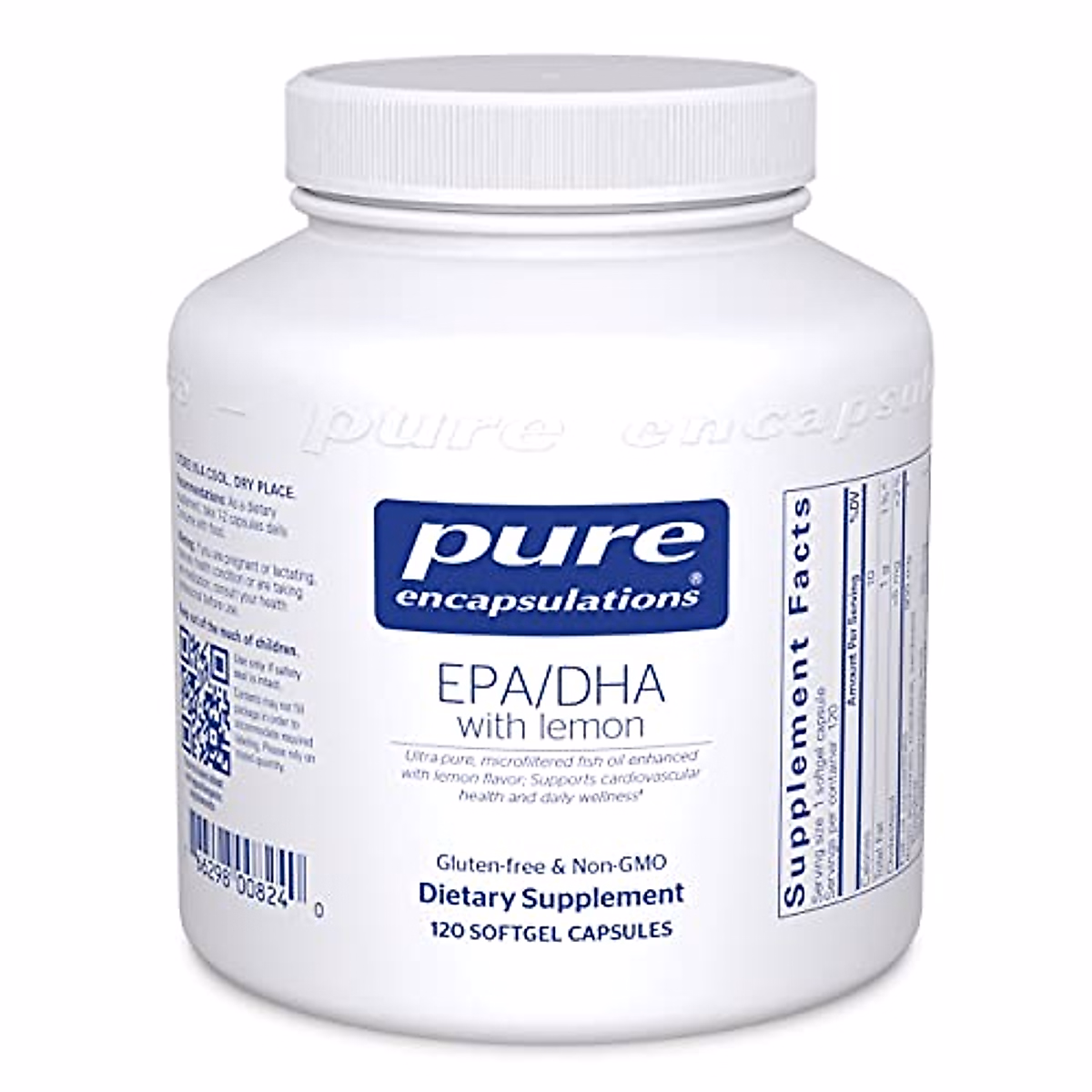 Pure Encapsulations EPA/DHA with Lemon | Ultra-Pure, Molecularly Distilled Fish Oil Concentrate with Lemon | 120 Softgel Capsules