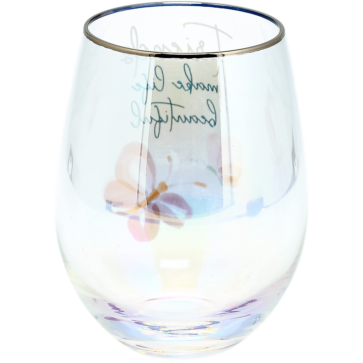 Pavilion - 18 oz Iridescent Stemless Wine Glass - Friends Make Life Beautiful