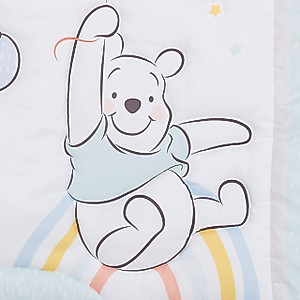 Disney Winnie The Pooh Hello Sunshine White and Aqua Piglet, Rainbow, Clouds, and Sun 3 Piece Nursery Mini Crib Bedding Set - Comforter and Two Fitted Mini Crib Sheets