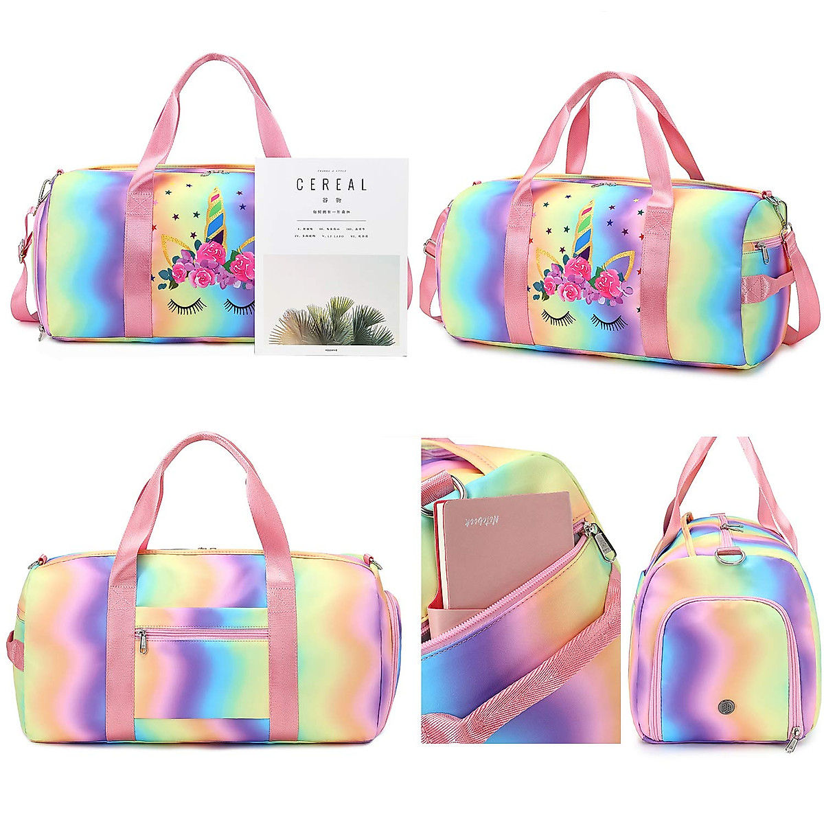 BLUBOON Duffle Bag Girls Kids Cute Gym Bag with Shoes Compartment & Wet Separation Waterproof Sports Overnight Travel Bag Dance Bag