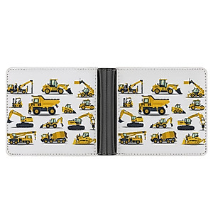 Donnapink Yellow Construction Excavators, Tractors, Bulldozers, Trucks Leather Bifold Wallet Coin Purse Soft Stylish Credit Pass Case Card-Holder for Boy Girl Men Woman Money Storage