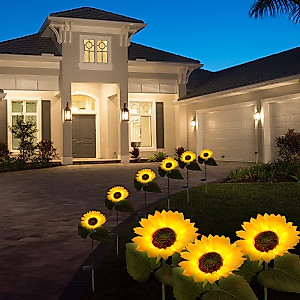 Elyccupa Solar Sunflower Lights LED Solar Powered Garden Stake Lights Outdoor Solar Flower Landscape Light for Patio Lawn Garden Yard Pathway Walkway Decoration, 6 Pack
