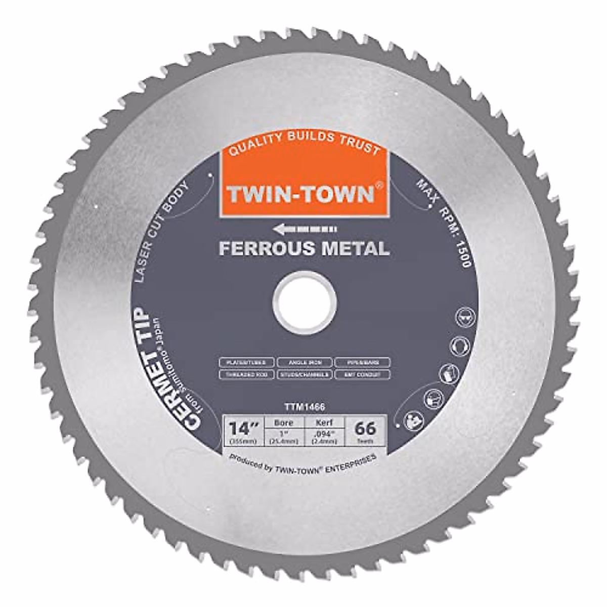 TWIN-TOWN 14-Inch 66 Tooth Steel and Ferrous Metal Saw Blade with 1-Inch Arbor