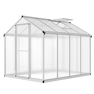 6x8 FT Greenhouse for Outdoors, Polycarbonate Greenhouse with Quick Setup Structure and Roof Vent, Aluminum Large Walk-in Greenhouse for Outside Garden Backyard, Silver