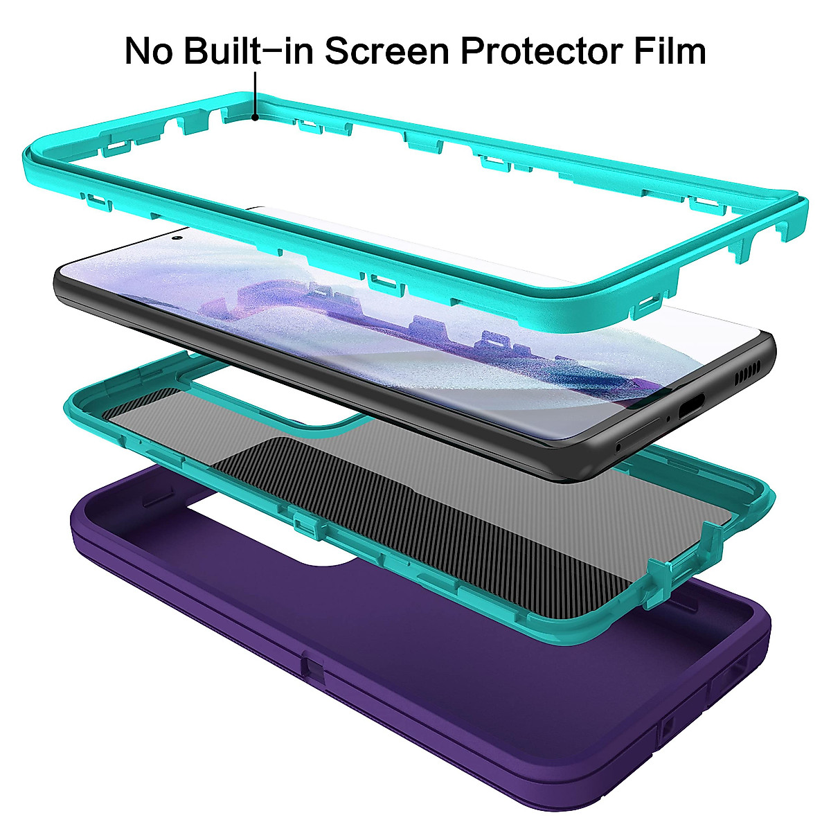 MXX Case Compatible with Galaxy S21 Ultra Case, 3-Layer Super Full Heavy Duty Body Bumper Cover/Shock Protection/Dust Proof, Designed for Samsung Galaxy S21 Ultra 5G 6.8 Inch 2021 (Purple)