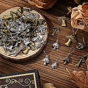 Huquary 140 Pcs Mushrooms Charms Bulk Alloy Mushroom Charms Pendants Antique Style Plant Charms Small Cute Jewelry Findings for DIY Necklace Earrings Bracelet Making Craft Supplies (Bronze, Silver)