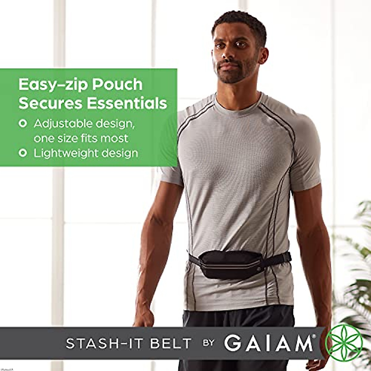 Gaiam Stash-It-Belt Running Pack Accessories Storage Belt Bag for Women and Men - Adjustable Belt with Moisture-Wicking Fabric - Lightweight Run Belt for Exercise & Fitness, Leisure and Travel
