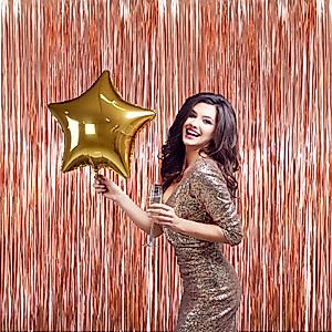 GOER 6.4 ft x 9.8 ft Metallic Tinsel Foil Fringe Curtains,Pack of 2 Party Streamer Backdrop for Birthday,Graduation Decorations and New Year Eve (Rose Gold)