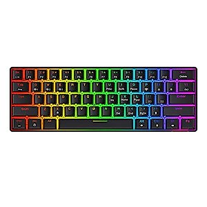 havit Wireless 60percent Mechanical Keyboard 61 Keys Rainbow Backlit Gaming Bluetooth 5.0/Type-C Wired Programmable Computer with Red Switch for Multi-Devices PC Mac Laptop (Black) (Renewed)